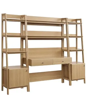 MODWAY Bixby 3-piece Wood Office Desk And Bookshelf - Oak