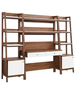 MODWAY Bixby 3-piece Wood Office Desk And Bookshelf - Walnut White