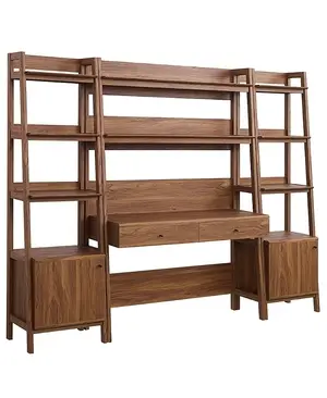 MODWAY Bixby 3-piece Wood Office Desk And Bookshelf - Walnut
