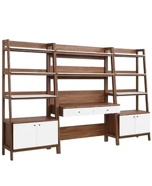 MODWAY Bixby 3-piece Wood Office Desk And Bookshelf - Walnut White
