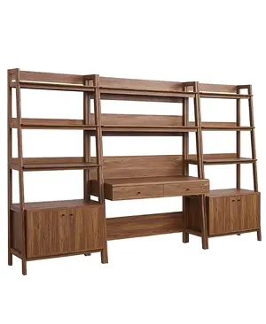 MODWAY Bixby 3-piece Wood Office Desk And Bookshelf - Walnut