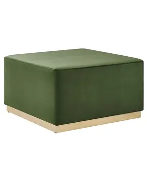 MODWAY Tilden Large 28 Square Performance Velvet Upholstered Ottoman - Moss Green Natural
