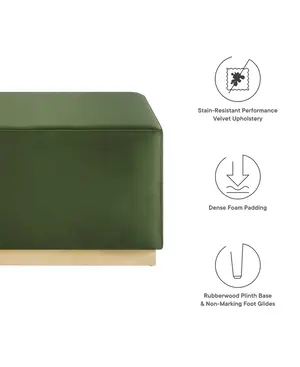 MODWAY Tilden Large 28 Square Performance Velvet Upholstered Ottoman - Moss Green Natural