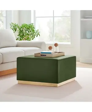 MODWAY Tilden Large 28 Square Performance Velvet Upholstered Ottoman - Moss Green Natural
