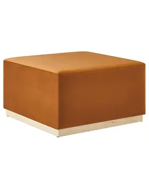 MODWAY Tilden Large 28 Square Performance Velvet Upholstered Ottoman Rust Natural
