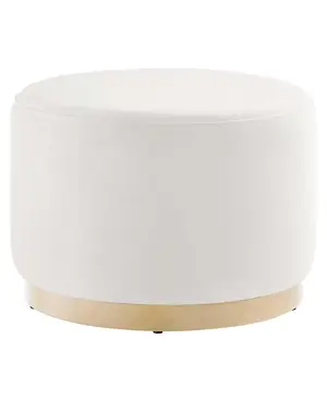 MODWAY Tilden Large 23 Round Performance Velvet Upholstered Ottoman - Alabaster Natural