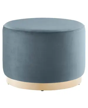 MODWAY Tilden Large 23 Round Performance Velvet Upholstered Ottoman - Cadet Blue Natural