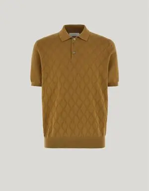 Canali Short-sleeve Mustard Merino Wool Polo With Diamond Texture - Yellow
