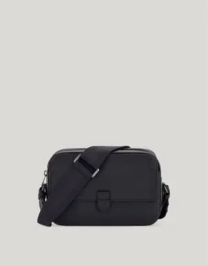 Canali Camera Bag In Hammered Calfskin - Black