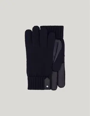 Canali Wool And Lambskin Gloves - Blue
