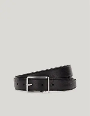 Canali Smooth Calfskin Belt With Squared Buckle - Black
