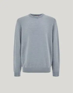 Canali Brianza Green And Gray Pure Jacquard Wool Crew Neck - Grey
