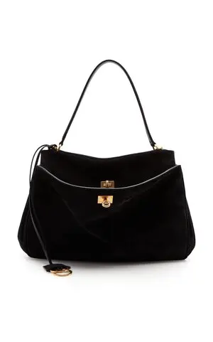 Balenciaga Rodeo Medium Waxed Suede Top Handle Bag - Black