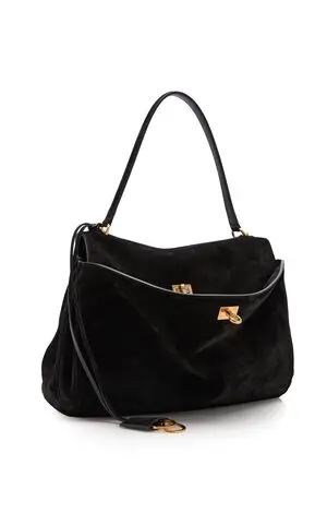 Balenciaga Rodeo Medium Waxed Suede Top Handle Bag - Black