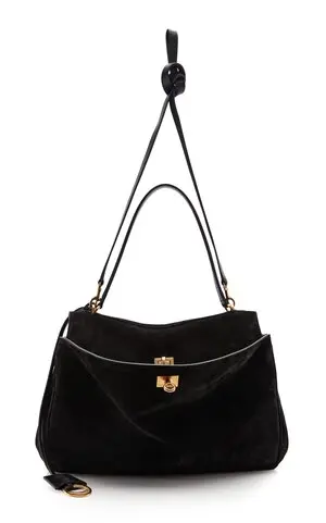 Balenciaga Rodeo Medium Waxed Suede Top Handle Bag - Black