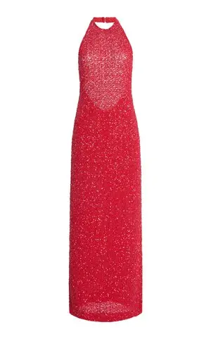 Tove Colette Sequined Knit Midi Dress - Red