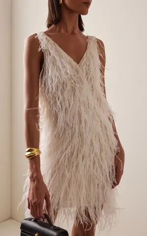 TWP Feather And Bead-embellished Silk Mini Dress