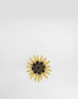 Dolce & Gabbana Sartoria Floral Brooch With Rhinestones - Gold