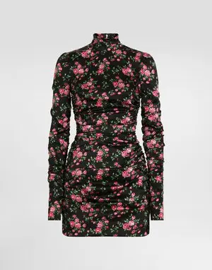 Dolce & Gabbana Rose Bouquets-print Long Satin Dress - Multicolor