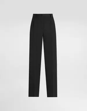 Dolce & Gabbana Wool Gabardine Wide Leg Trousers - Black