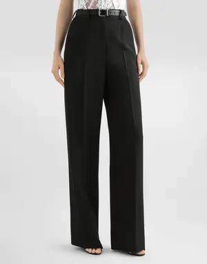 Dolce & Gabbana Wool Gabardine Wide Leg Trousers - Black