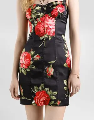 Dolce & Gabbana Rose Bouquet-print Satin Mini Dress - Multicolor