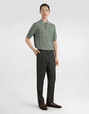 Dolce & Gabbana Micro-dot Stitch Silk Polo Shirt - Grey