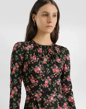 Dolce & Gabbana Rose Bouquets-print Charmeuse Dress