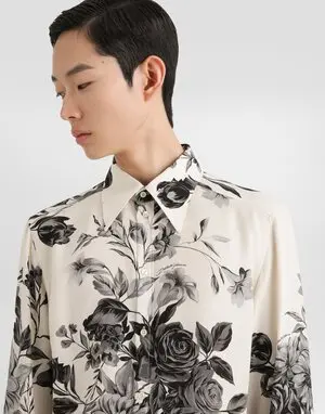 Dolce & Gabbana Flower Bouquet-print Gold Jacquard Shirt