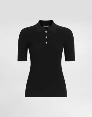 Dolce & Gabbana Ribbed Polo Sweater - Black