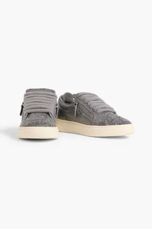 GIUSEPPE ZANOTTI Brushed Felt And Leather Sneakers - Gray