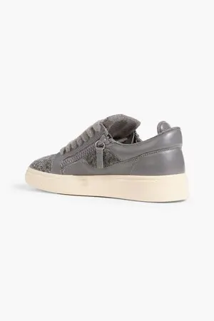 GIUSEPPE ZANOTTI Brushed Felt And Leather Sneakers - Gray