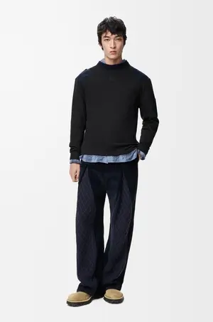 Loewe Long Sleeve Cotton-blend Top - Anthracite/dark Navy