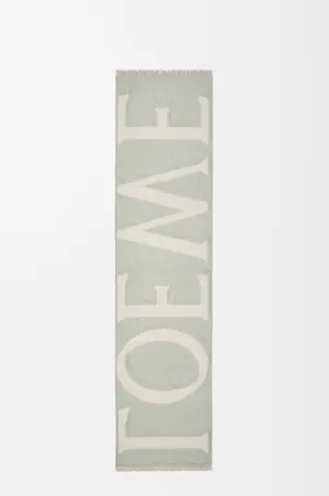 Loewe Scarf In Wool And Cashmere - Light Beige/light Green