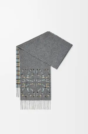 Loewe Anagram Scarf In Silk And Cashmere - Anthracite/grey/beige