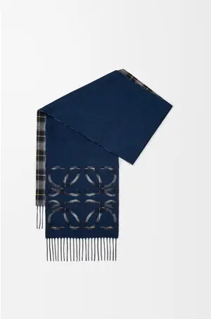 Loewe Anagram Scarf In Silk And Cashmere - Navy/anthracite/navy