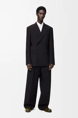 Loewe Wide Leg Wool Trousers - Black