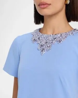 Pamella Roland Embellished Neckline A-line Gown - Sky Blue