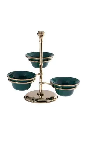 THE FAVORITES Monte Napoleone 3-tier Condiment Bowl Set In Dark Green - Polished Gold & Green
