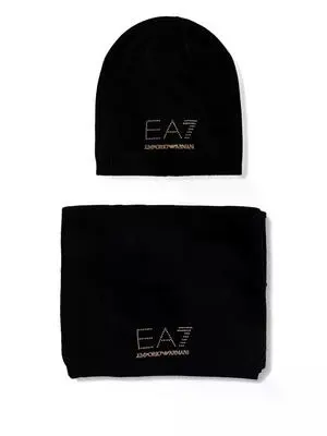 Emporio Armani Logo-detail Scarf And Beanie Hat Set - Black