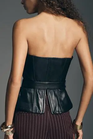 LAMARQUE Strapless Asymmetric Leather Top