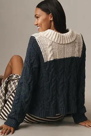 PILCRO Collared Cable-knit Cardigan Sweater