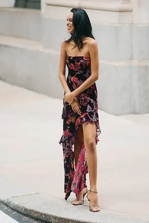 Endless Rose Strapless Ruffled Velvet High-low Dress