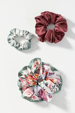 Anthropologie Set Of 3 Scrunchies - Green Floral