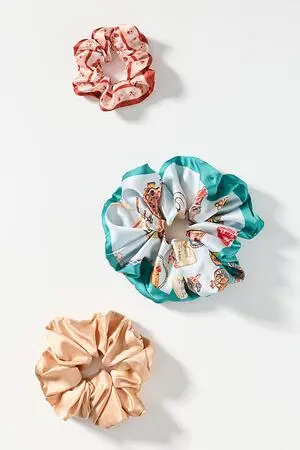 Anthropologie Set Of 3 Scrunchies - Rust/clock