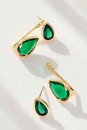 Anthropologie Crystal Teardrop Earrings - Crystal/emerald Mix