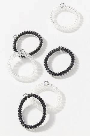 TELETIES Set Of 6 Hair Ties - Clear/black