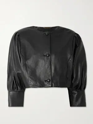 Chloé Cropped Leather Jacket - Black