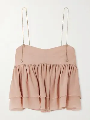 Chloé Embellished Organic Silk-mousseline Camisole - Pink