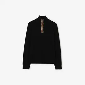 Burberry Check Trim Wool Half-zip Sweater - Black